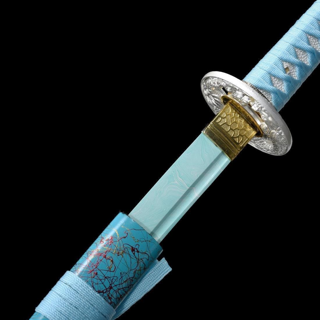 Handmade Japanese Katana Sword 1045 Carbon Steel With Teal Blade And S