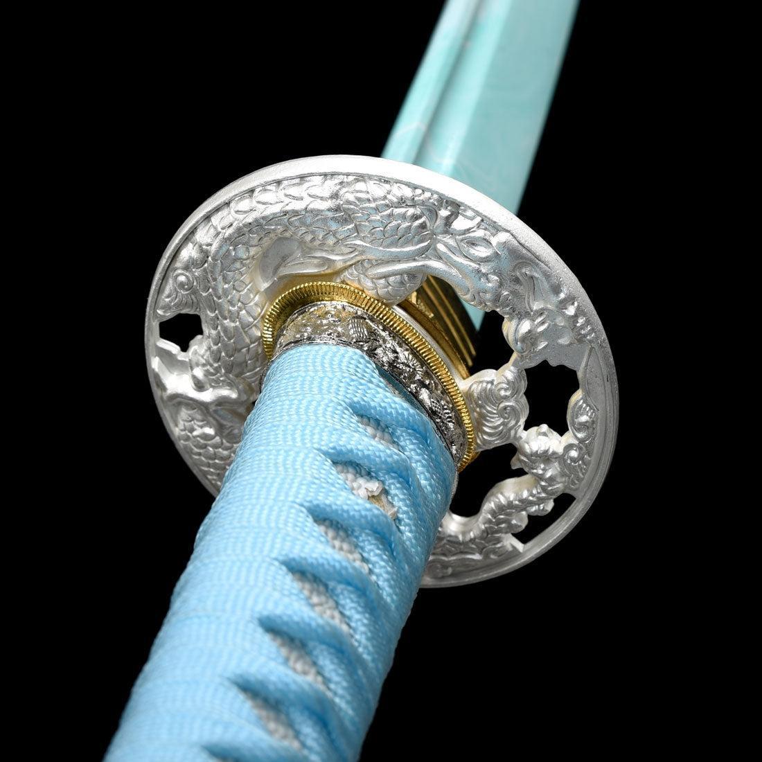 Handmade Japanese Katana Sword 1045 Carbon Steel With Teal Blade And S