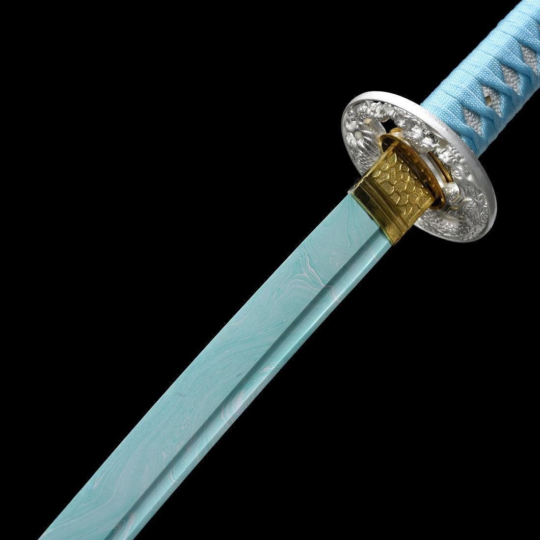 Handmade Japanese Katana Sword 1045 Carbon Steel With Teal Blade And S
