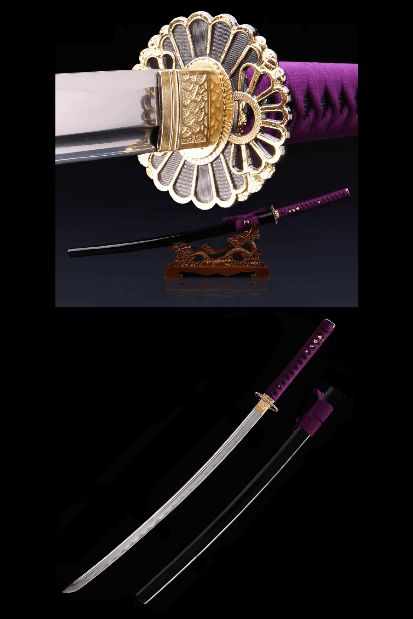 Handmade Japanese Katana Sword With Golden Sunflower Tsuba | Buy Now