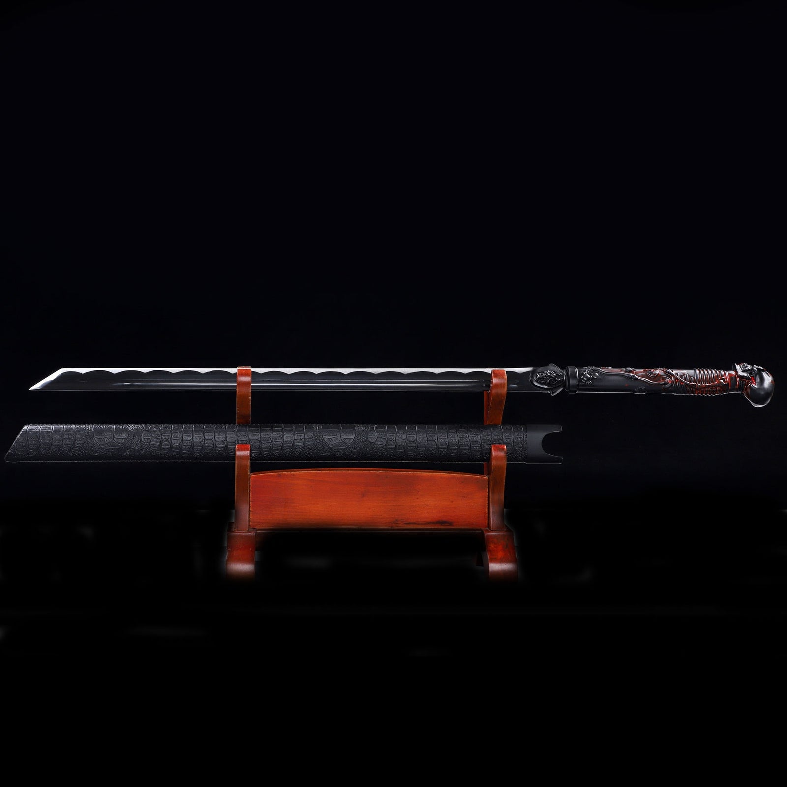 Handmade Japanese Ninjato Sword With Black Blade Skull