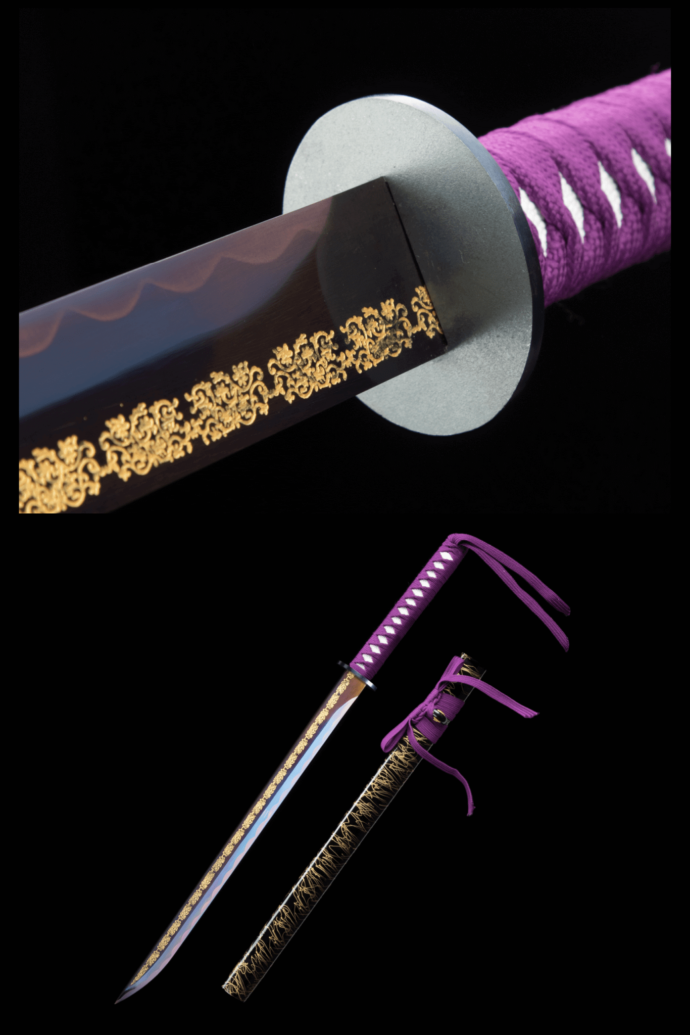 Handmade Ninjato Ninja Sword With Purple Straight Blade