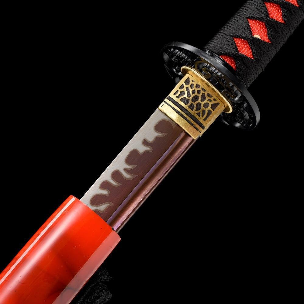 Handmade Samurai Ninjato Sword 1060 Carbon Steel With Red Blade