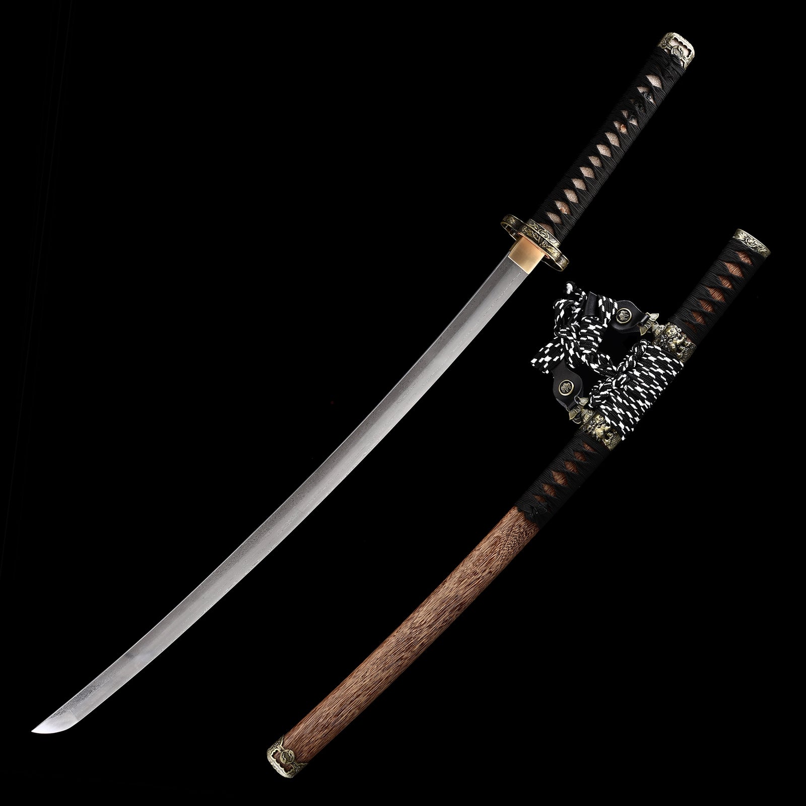 Japanese Tachi Odachi Sword Damascus Carbon Steel With Brown Scabbard